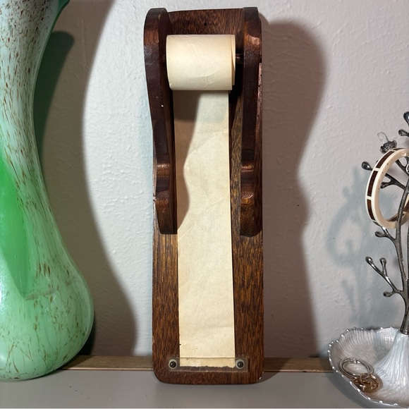 Office | Vintage Wood Note Taker Roll Paper Holder Grocery List Wall ...